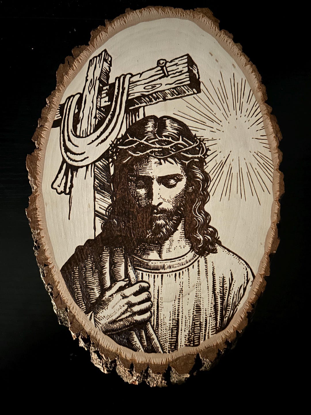Handmade Wood-burned Jesus Christ Art on Live Edge Wood - Etsy
