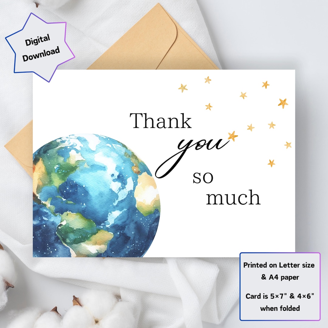 Thank You Card - Digital Download - Beautiful Printable Earth Thank You ...