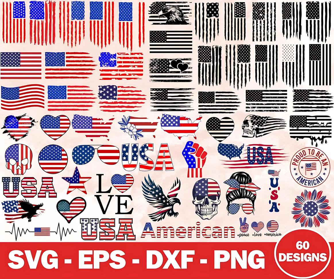 American Flag Svg, 4th of July Svg Cut Files, Distressed Flag Svg ...