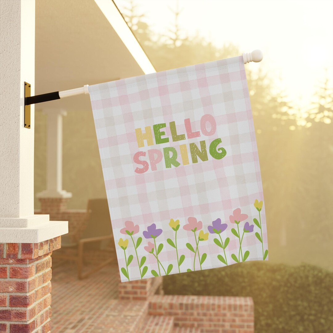 Spring Garden Banner, Hello Spring Decor, Outdoor Flag for Home, Floral ...