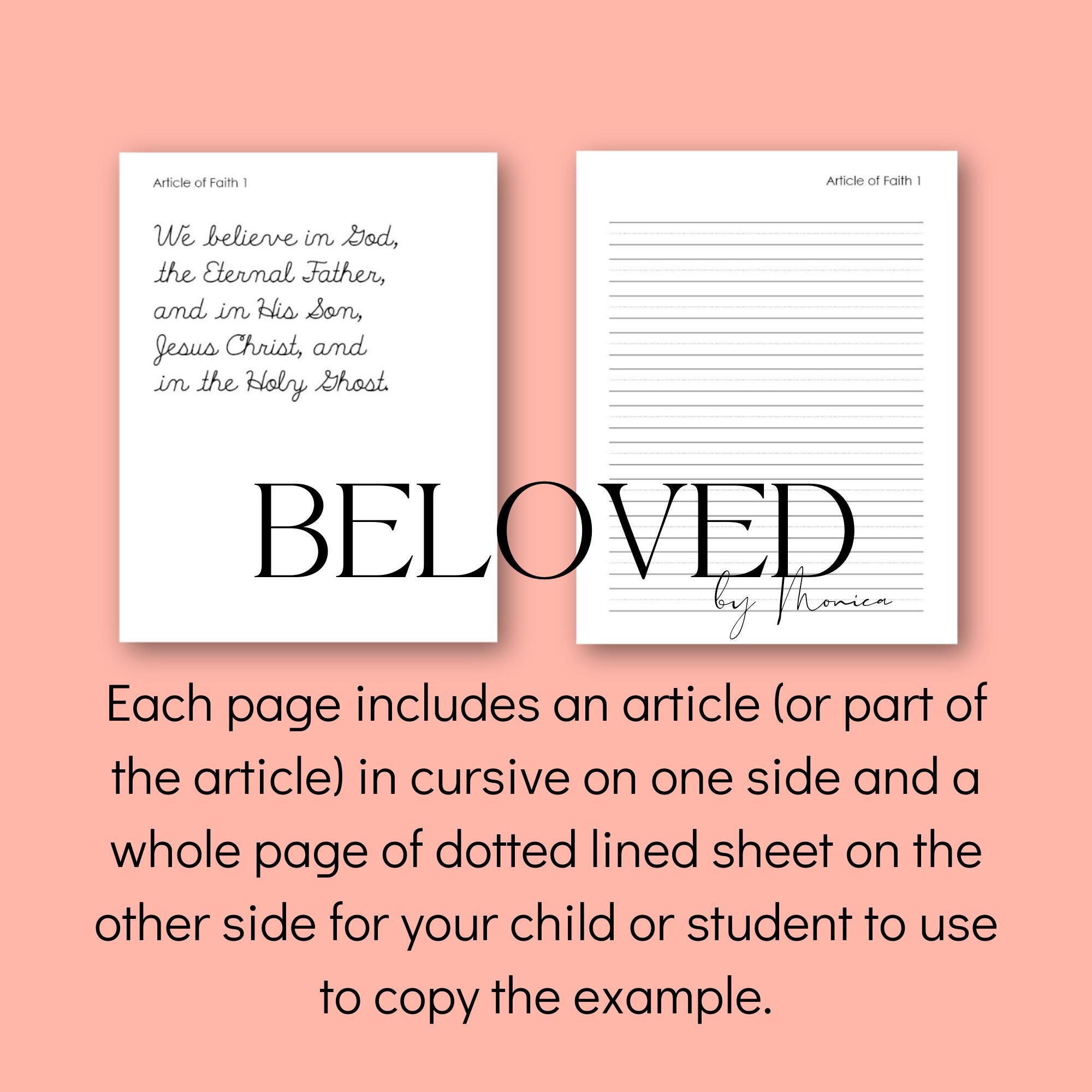 Articles of Faith Cursive Handwriting Practice - Etsy