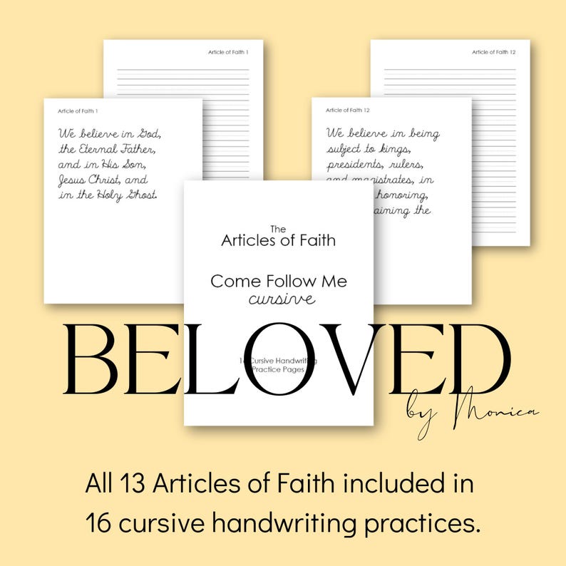Articles of Faith Cursive Handwriting Practice - Etsy