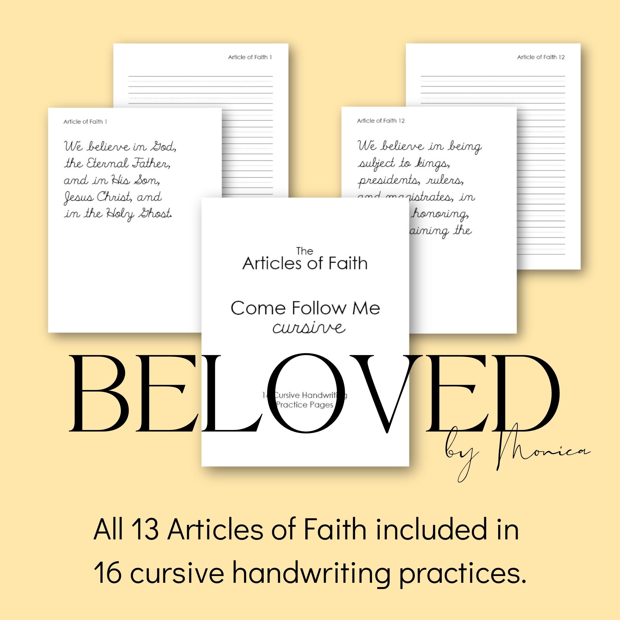 Articles of Faith Cursive Handwriting Practice - Etsy