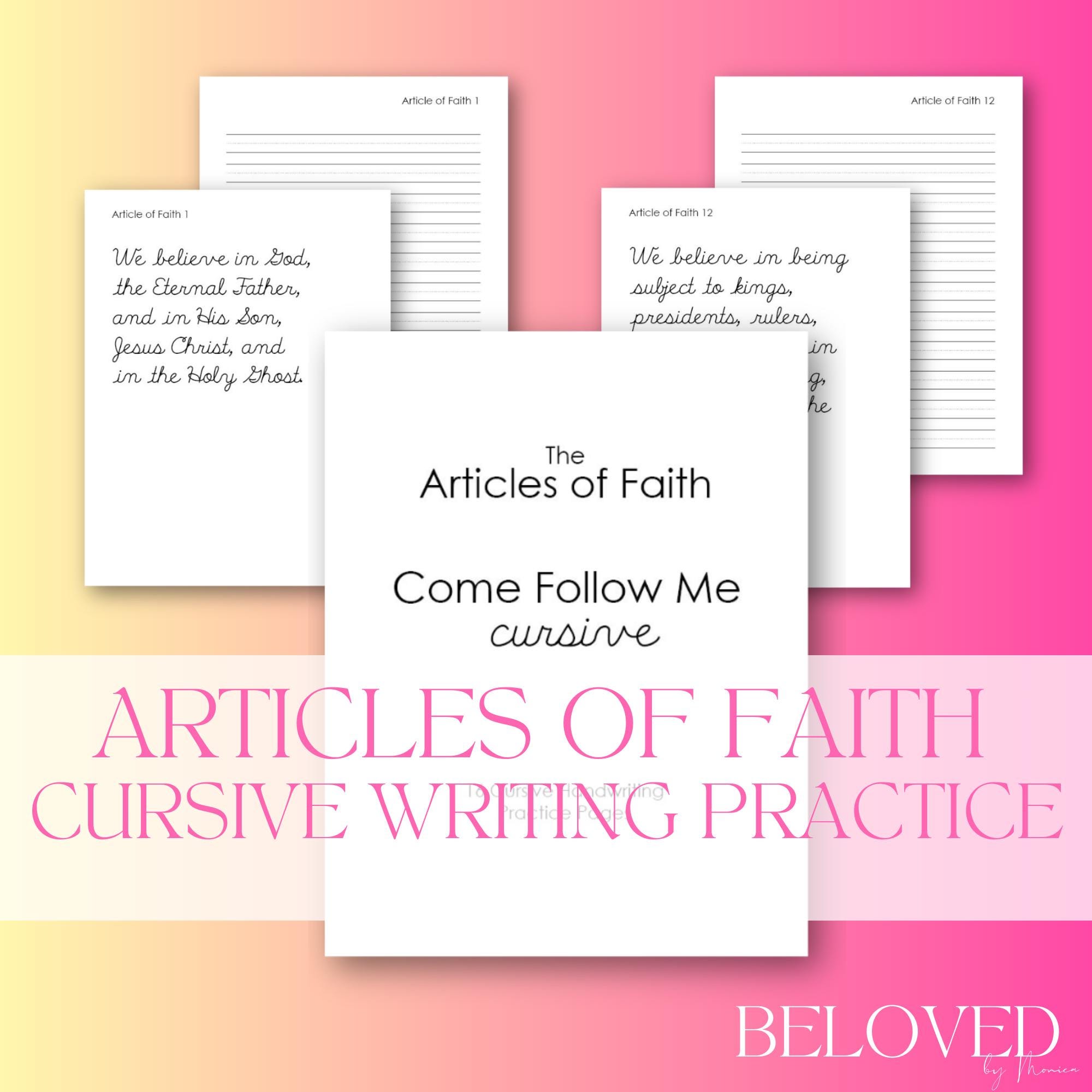 Articles of Faith Cursive Handwriting Practice - Etsy