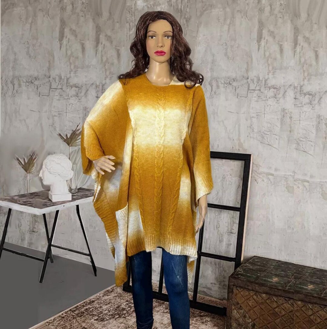Women's Handmade Knitted Poncho,boho Style Cotton Poncho,plus Size Tie ...