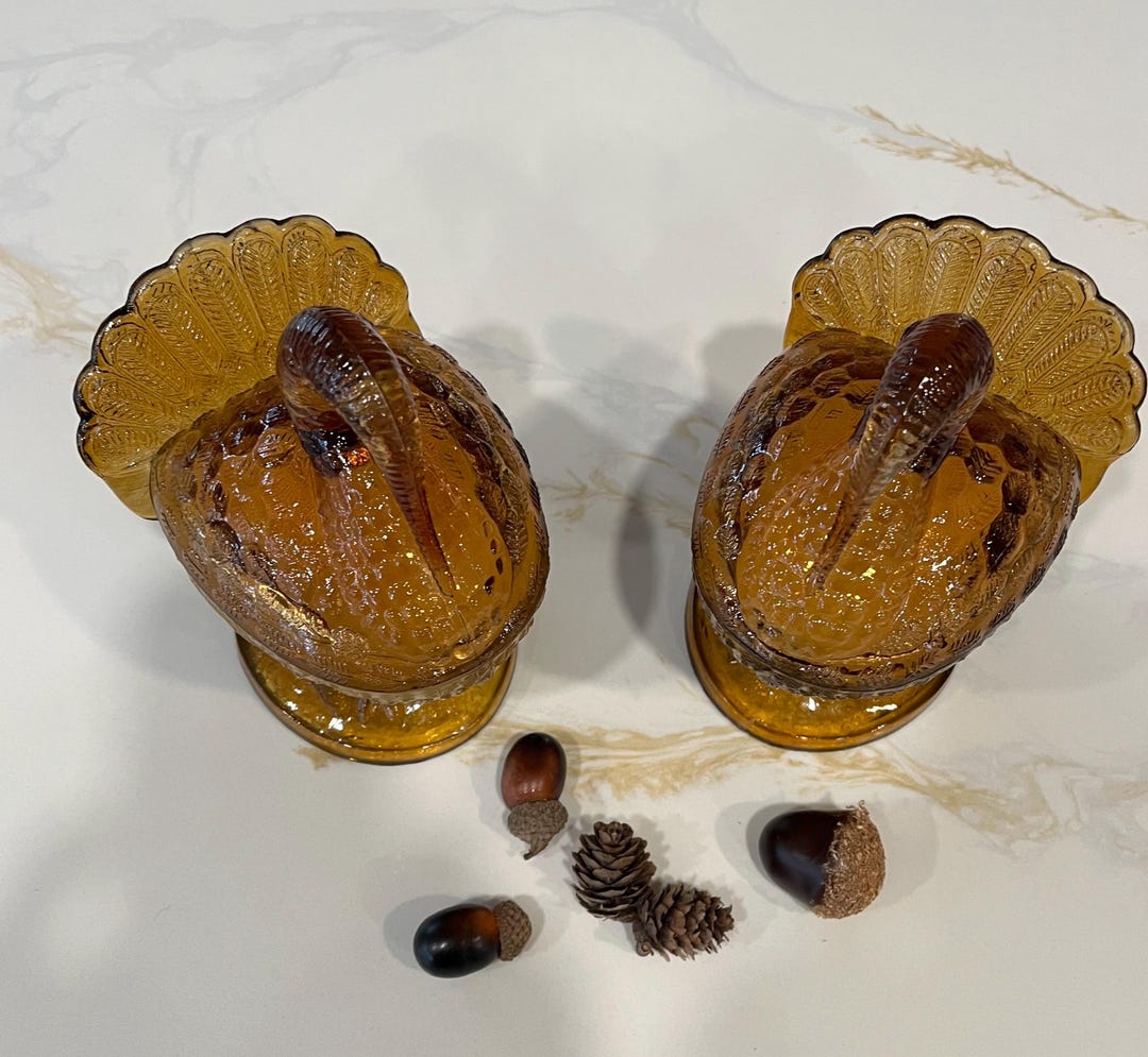 Vintage Amber Glass Thanksgiving Turkey Candle Set - Etsy