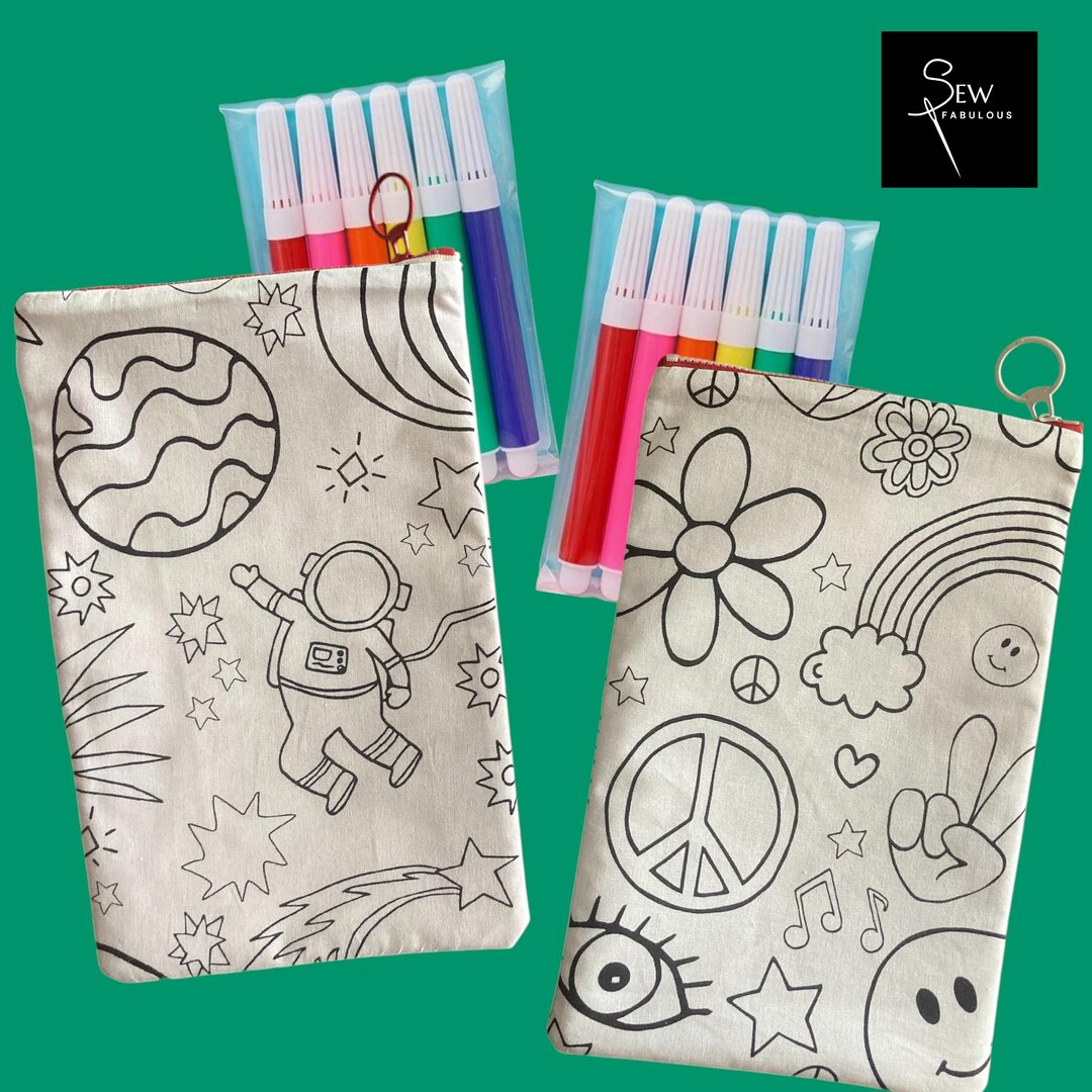 Personalised Colour-in Pencil Case With Fabric Colouring Pens. Back to ...