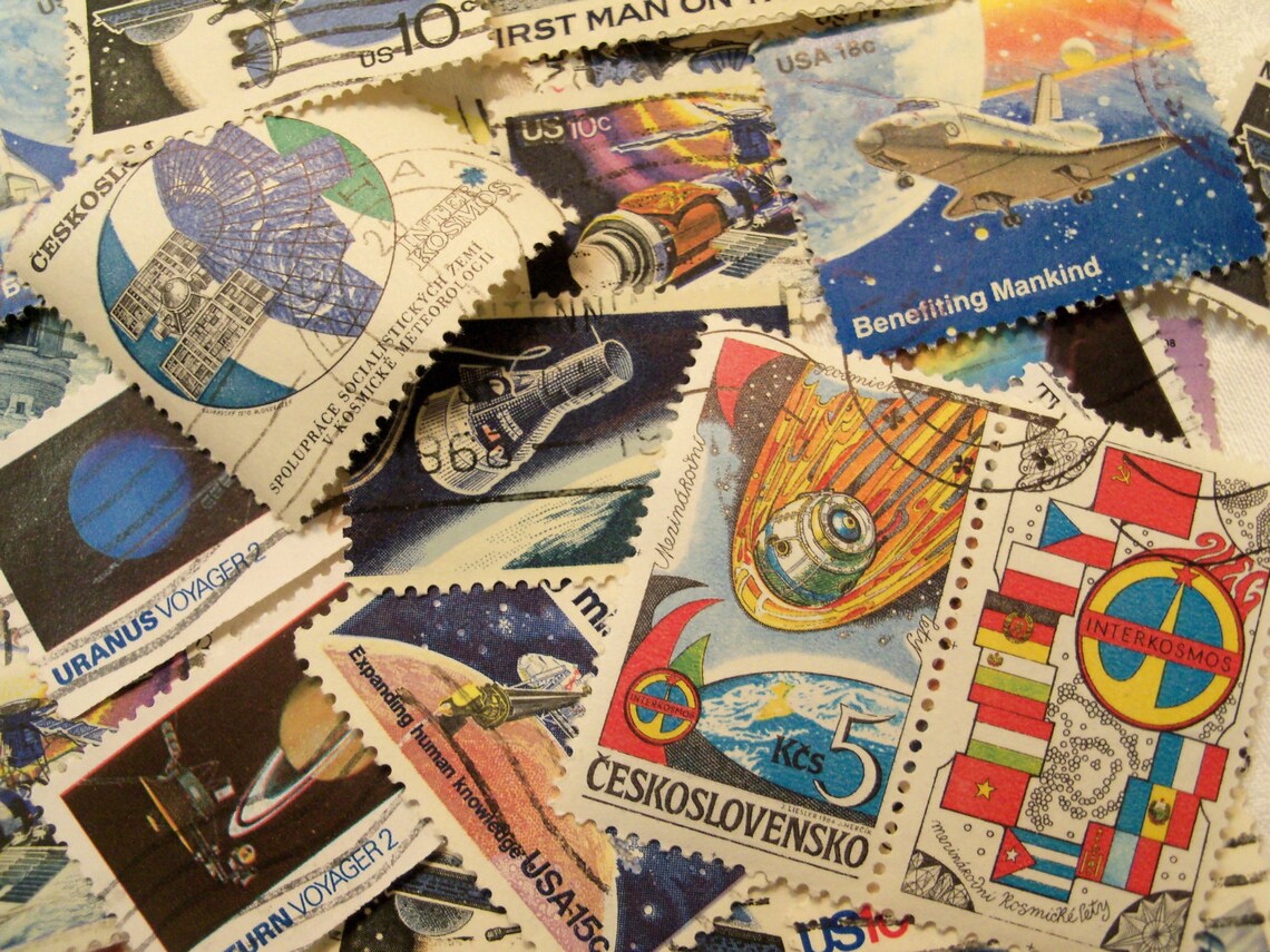 25 Outer-space Stamps, Rocket-ship Stamps, Used Stamps, Planets ...