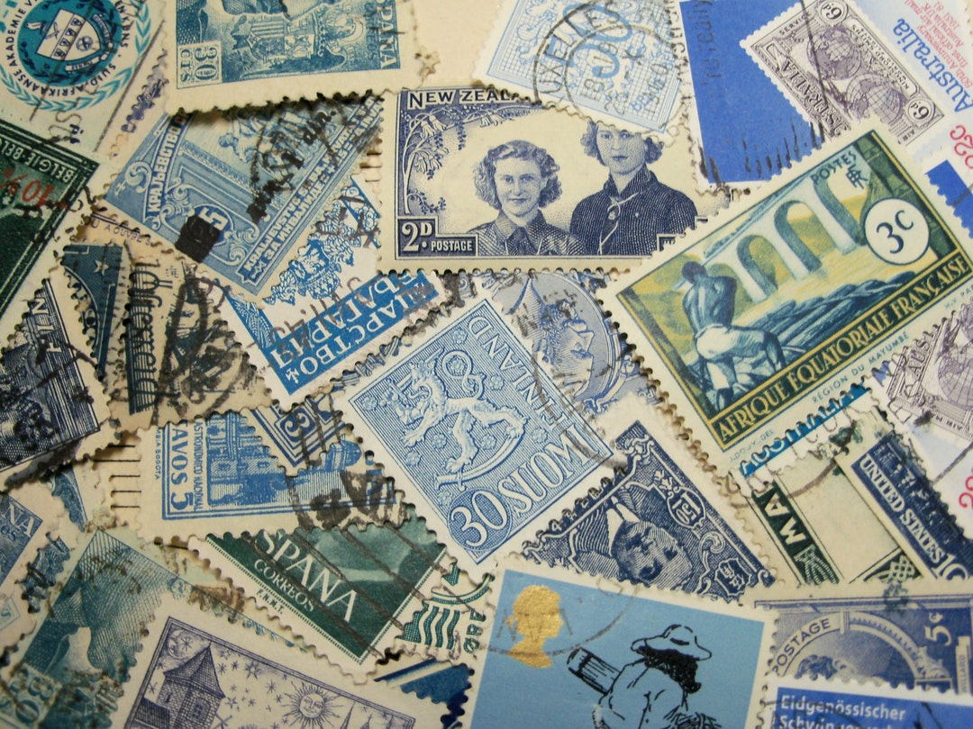 35 Blue Postage Stamps, Used Postage Stamps, Vintage Postage Stamps ...