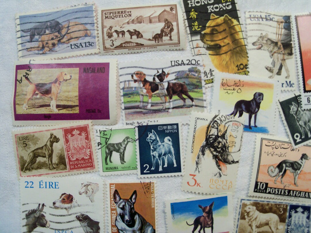 15 Dog Postage Stamps, Dog Stamps, German Shepard, Collie, Husky ...