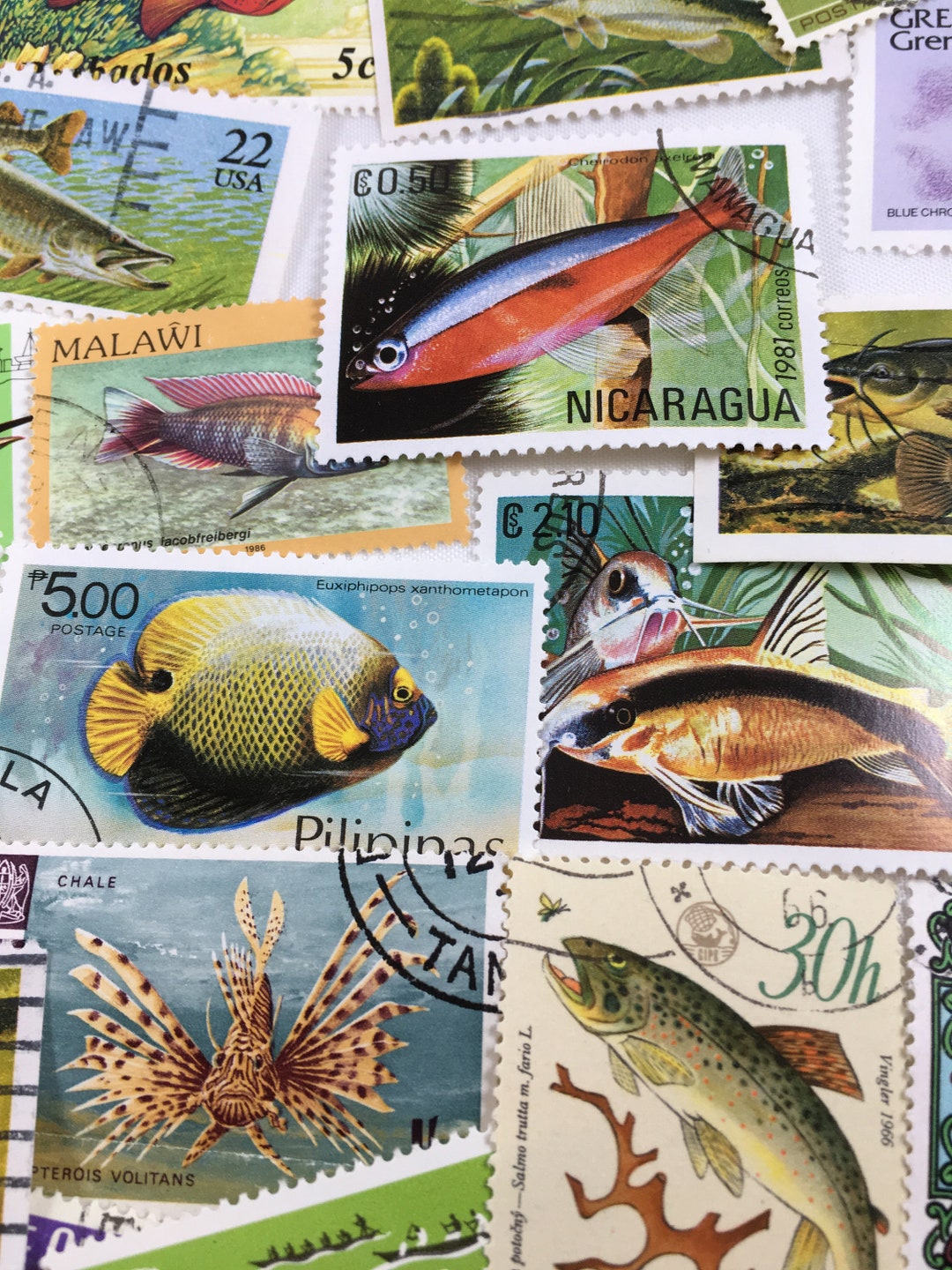 25 Fish Postage Stamps, Tropical Fish Stamps, Vintage Stamps, Postage ...