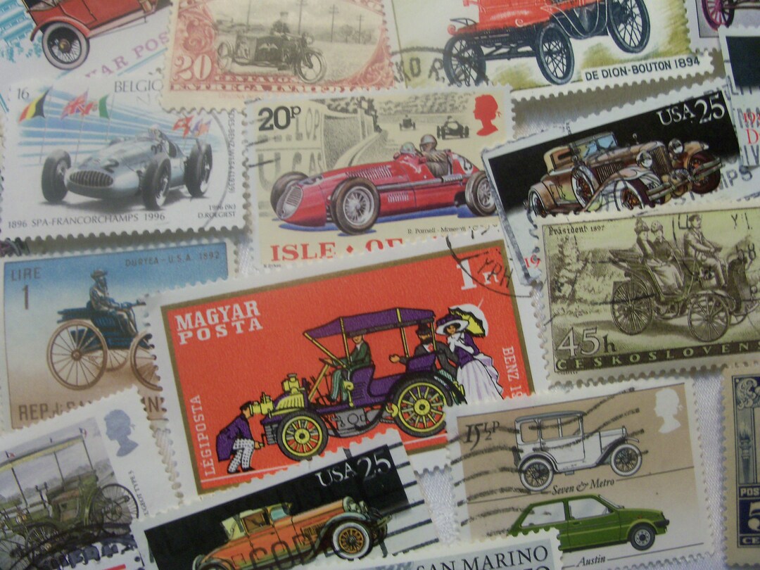 25 Car Postage Stamps, Fire Trucks and Buses, Vintage Stamps, Postage ...