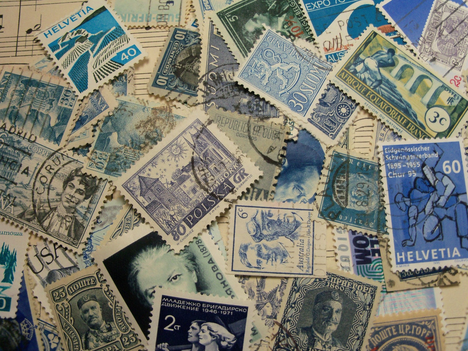 35 Blue Postage Stamps Used Postage Stamps Vintage Postage | Etsy