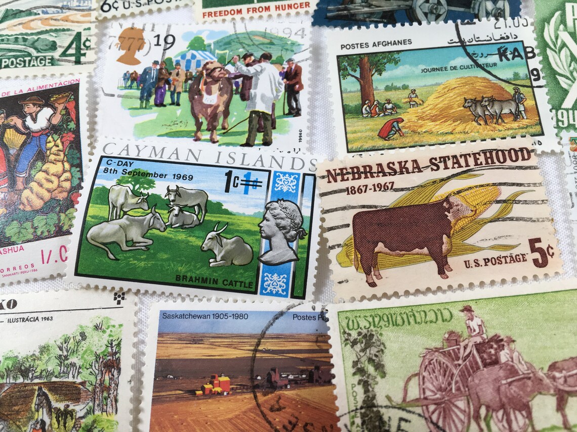 30 Farming Postage stamps Cow Stamps Tractor stamps Country | Etsy
