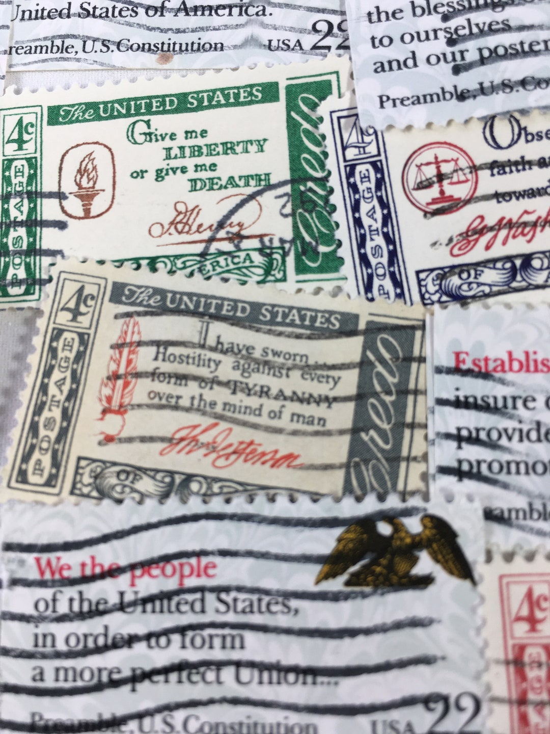 40 Postage Stamps, US Constitution, Declaration of Independence, Bill ...