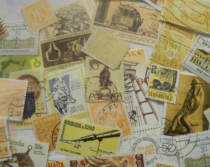 25 Yellow Postage Stamps, Yellow Stamps, Vintage Stamps, Postage Stamps ...