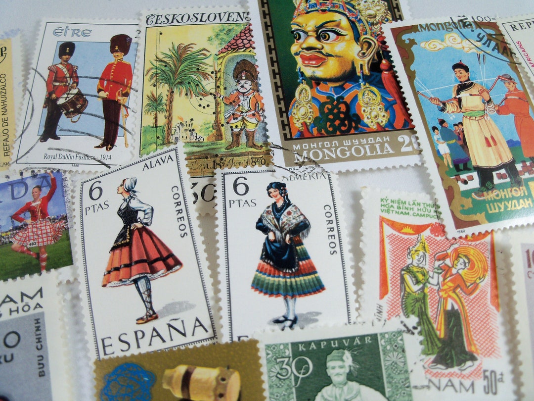 20 Costume Stamps, Postage Stamps of Costumes, Vintage Stamps, Postage ...