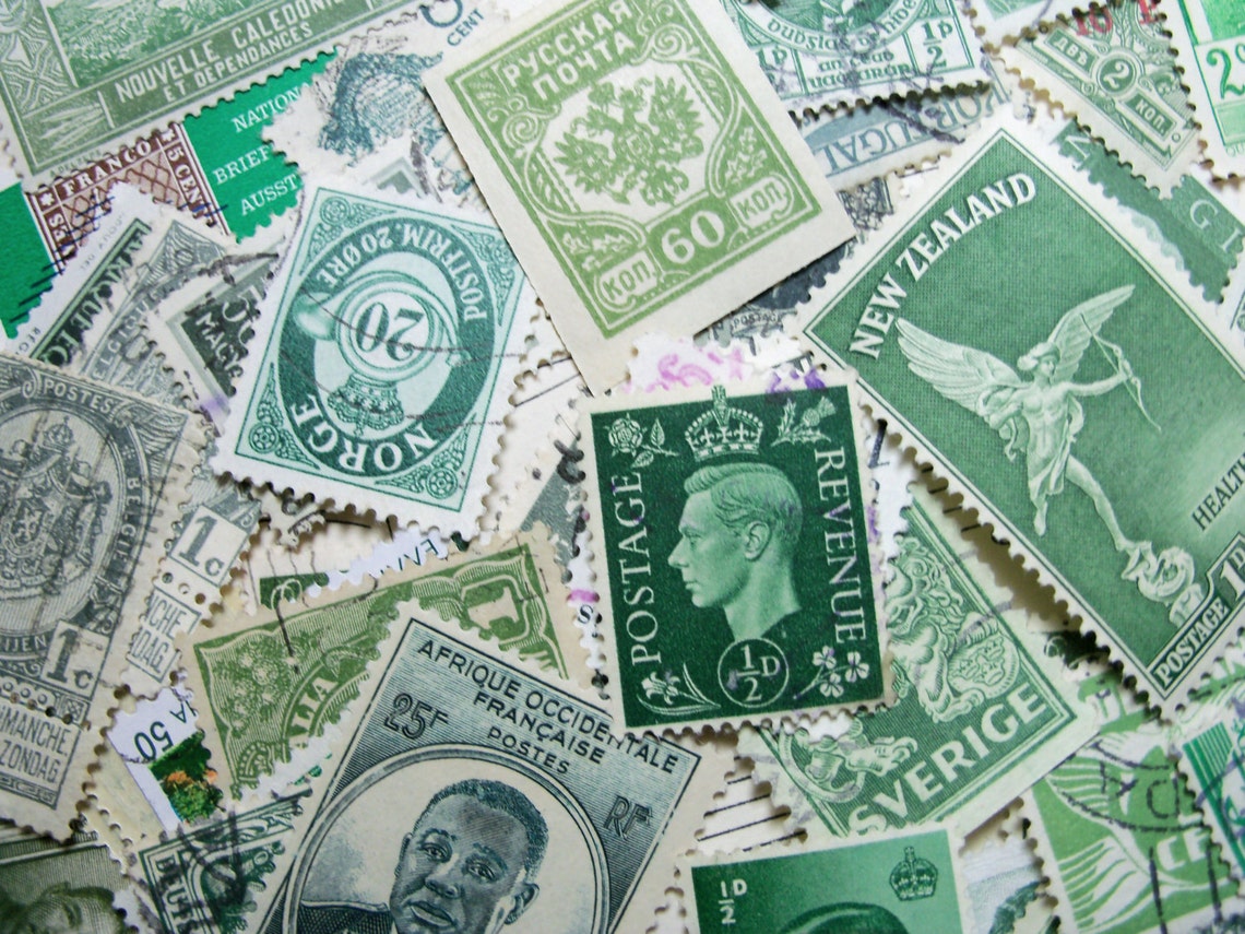 40 Green Postage Stamps, Vintage Stamps, Postage Stamps, World Wide ...