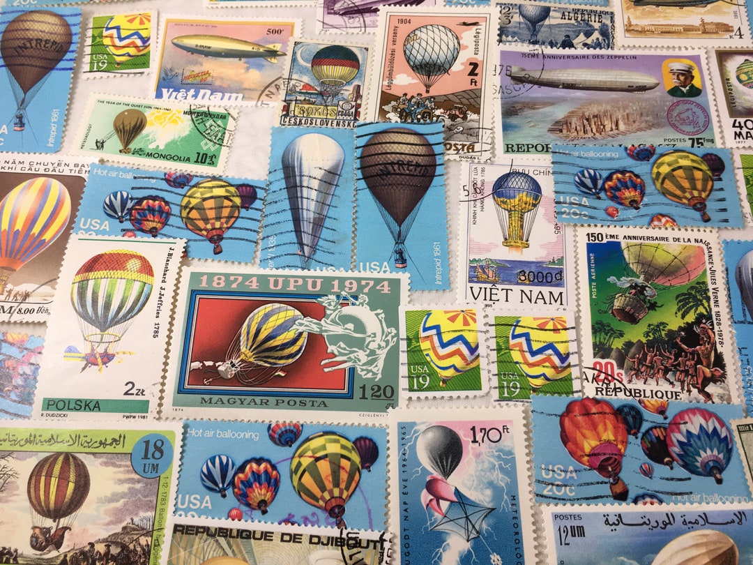 20 Hot Air Balloon Postage Stamps, Blimp Stamps, Vintage Stamps ...
