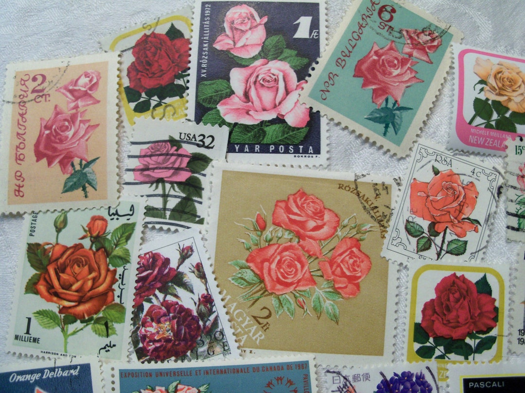 24 Rose Stamps, Flower Postage Stamps, Valentine Stamps, Red Rose, Pink ...