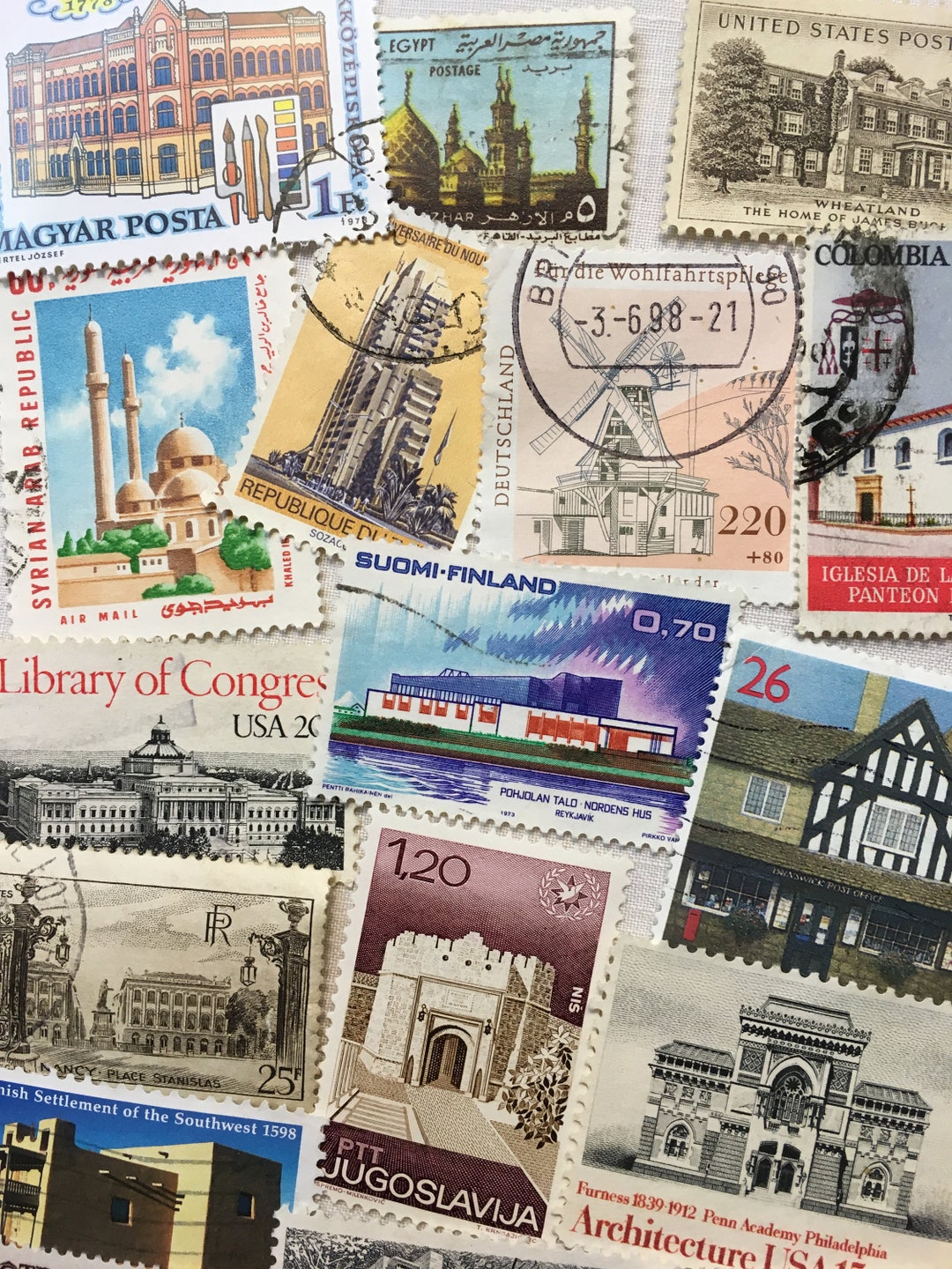 30 Stamps of Buildings, Architecture Stamps, Vintage Stamps, Buildings ...