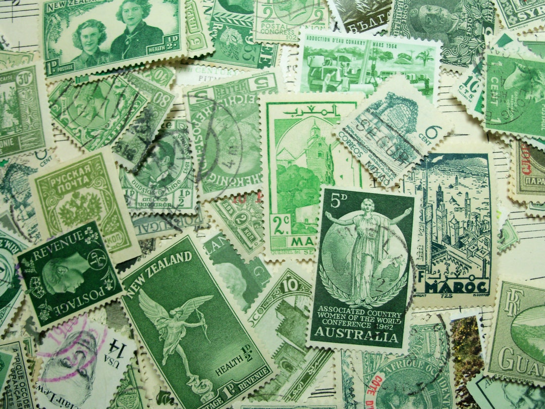 40 Green Postage Stamps, Vintage Stamps, Postage Stamps, World Wide ...