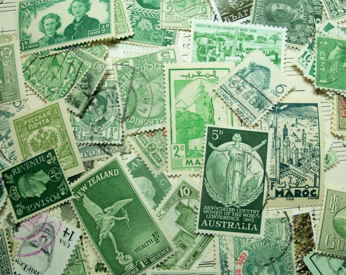 40 Green Postage Stamps, Vintage Stamps, Postage Stamps, World Wide ...