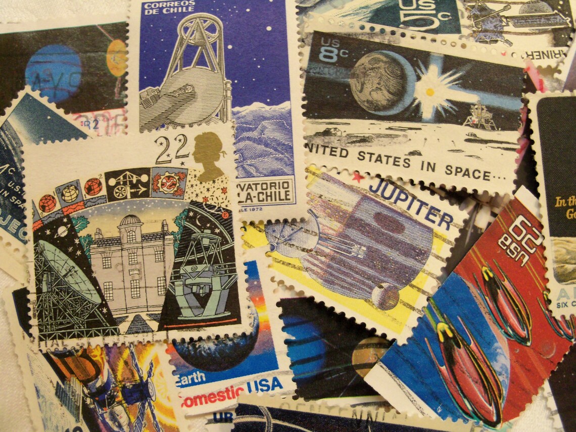 25 Outer-space Stamps, Rocket-ship Stamps, Used Stamps, Planets ...