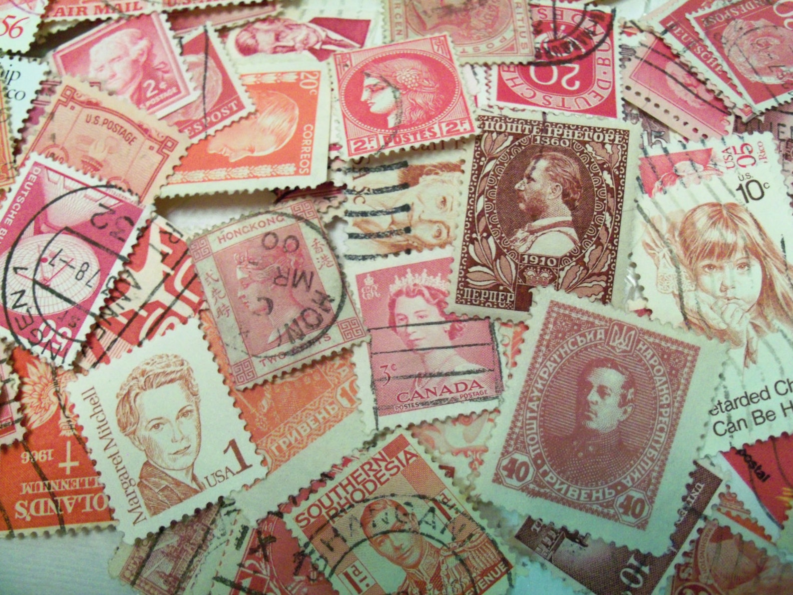 40 Red Postage Stamps Pink Stamps Used Postage Stamps | Etsy