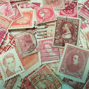 40 Red Postage Stamps, Pink Stamps, Used Postage Stamps, Vintage Stamps ...