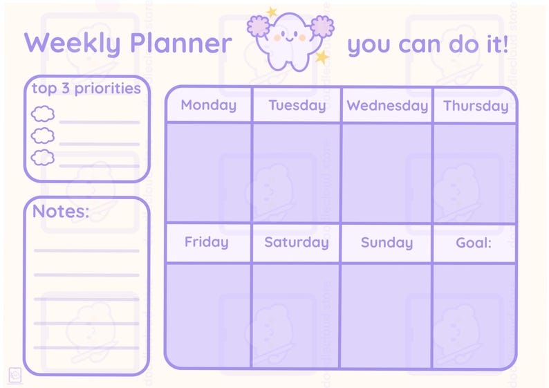 Kawaii Weekly Planner | Printable Cute Organizer With Priorities ...