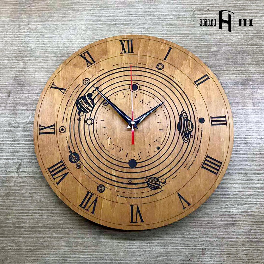 Cosmic Time, Handmade Wooden Solar System Wall Clock, Orbit Timepiece ...