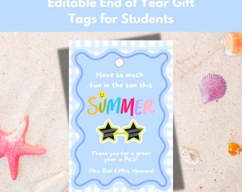 Editable Summer Treat Tags for Students | End of Year Gift Tag Template ...