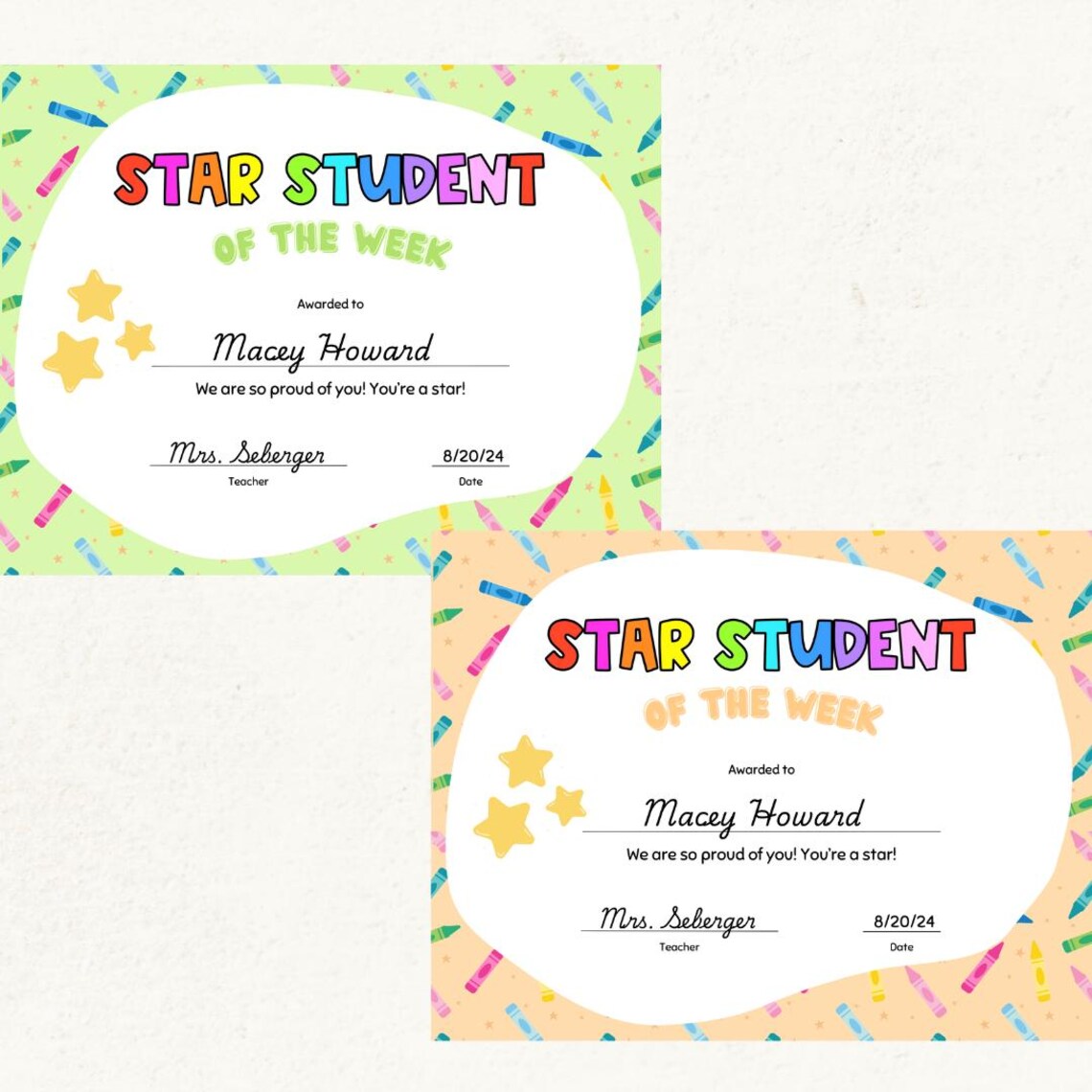 Editable Star Student of the Week Certificates - Etsy