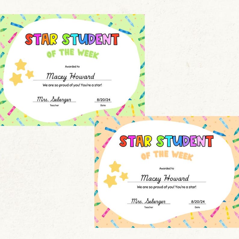 Editable Star Student of the Week Certificates - Etsy