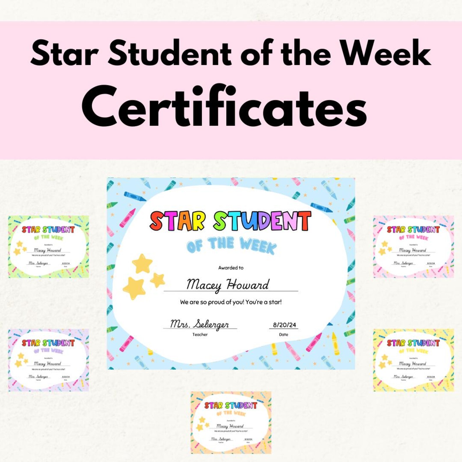 Editable Star Student of the Week Certificates - Etsy