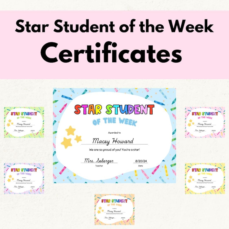 Editable Star Student of the Week Certificates - Etsy