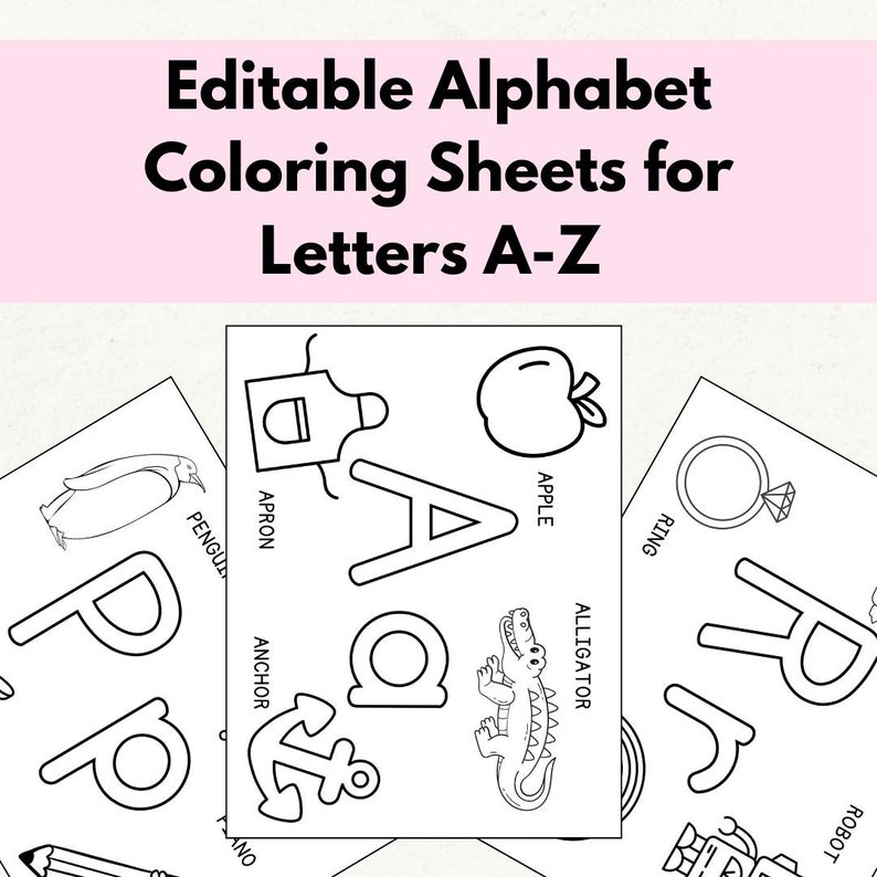 Editable Alphabet Coloring Sheets Letters A-Z - Etsy