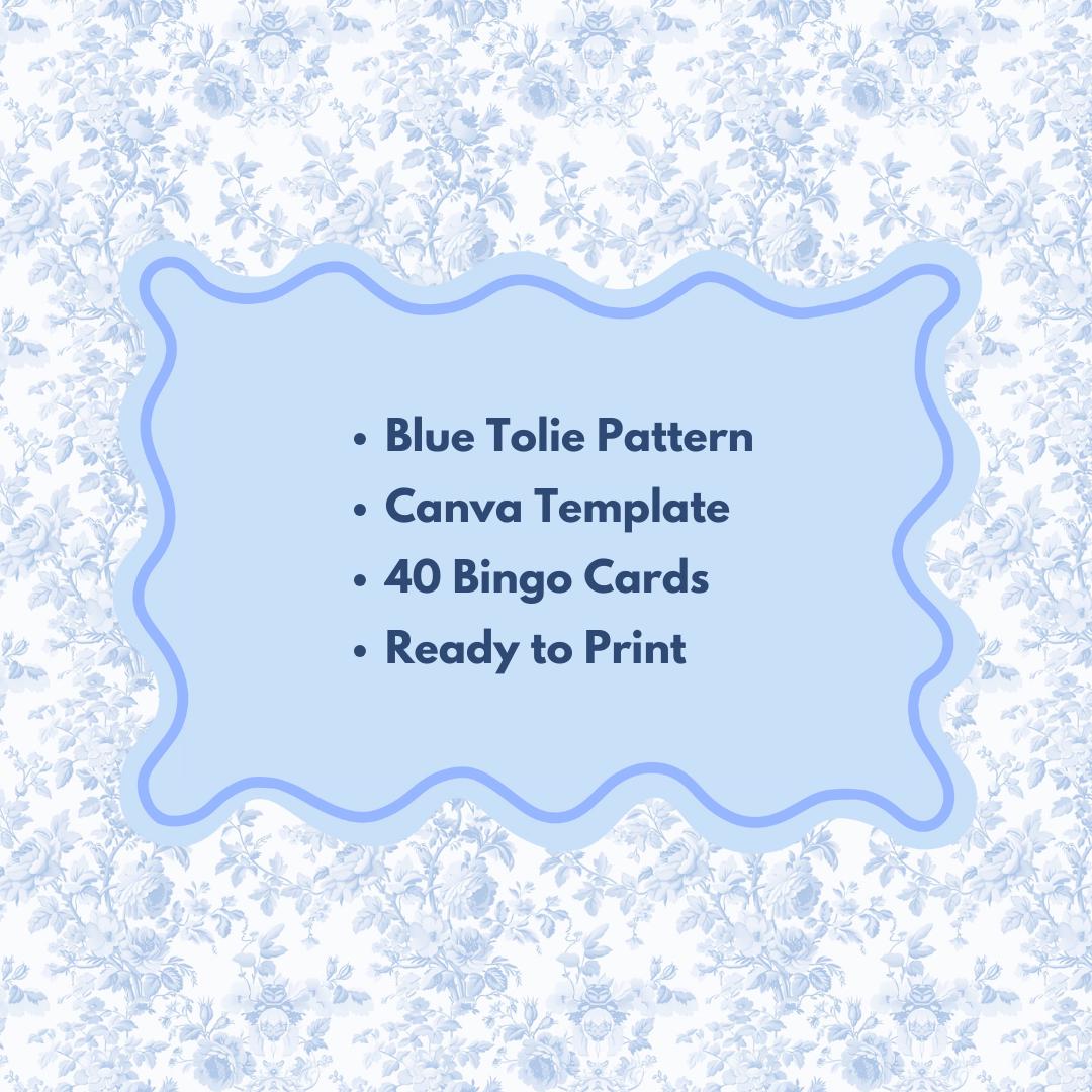 Editable Baby Shower Blue Toile Pattern Baby Bingo Game – Canva ...
