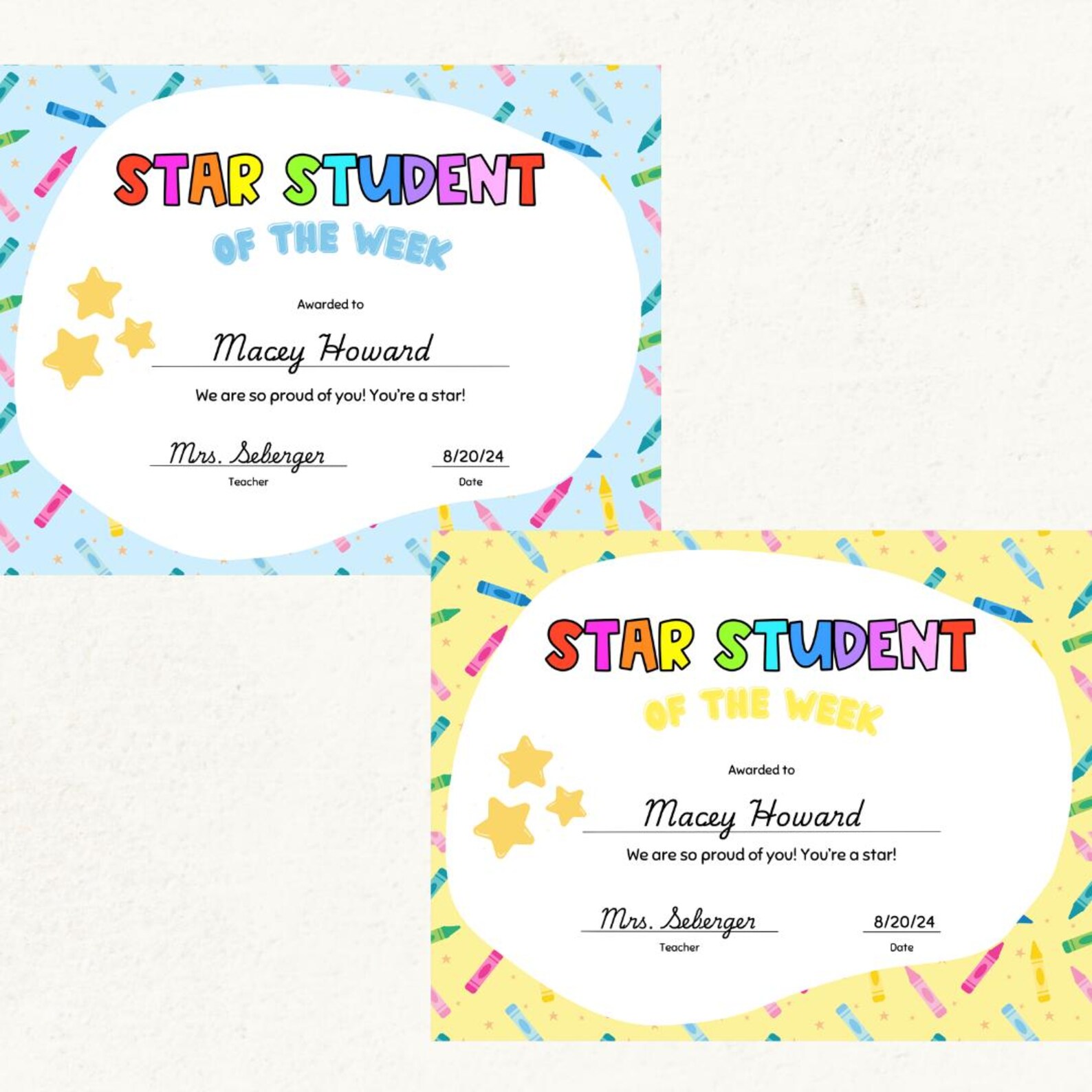 Editable Star Student of the Week Certificates - Etsy