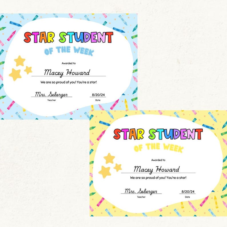 Editable Star Student of the Week Certificates - Etsy