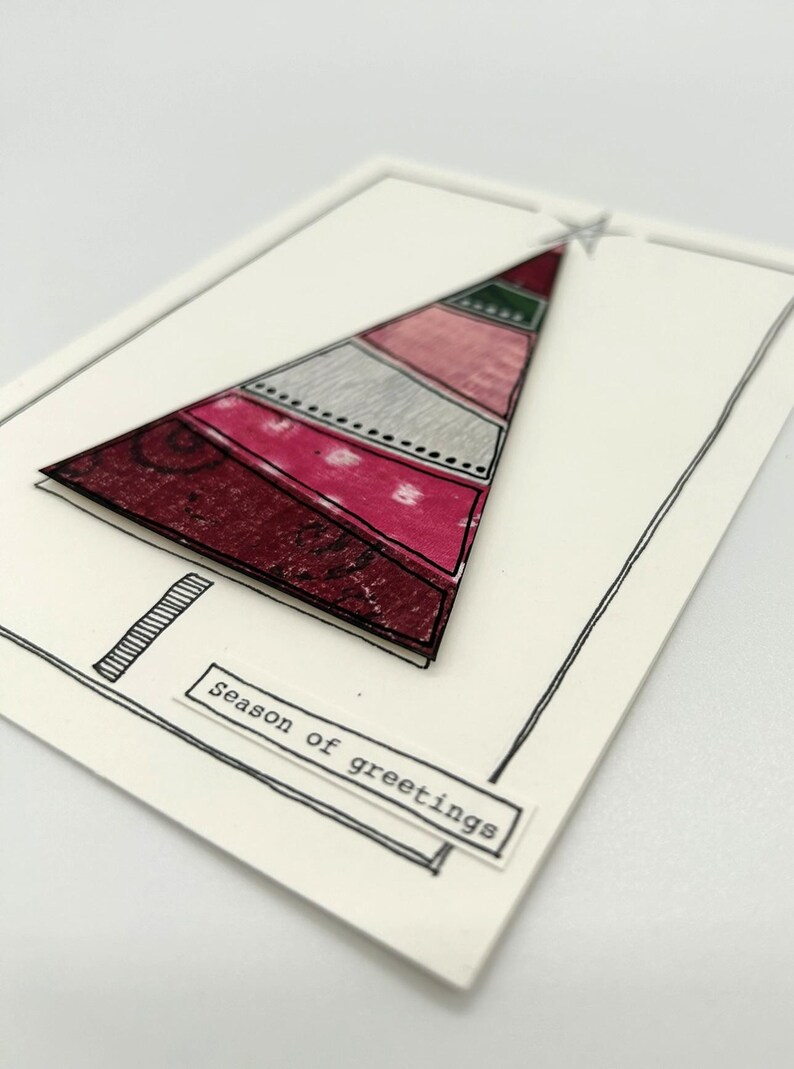 Set of 4 Handmade Holiday Notecards, Painted Paper Collage, Christmas ...