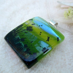 Green Art Glass Nature Scene Pendant - Etsy