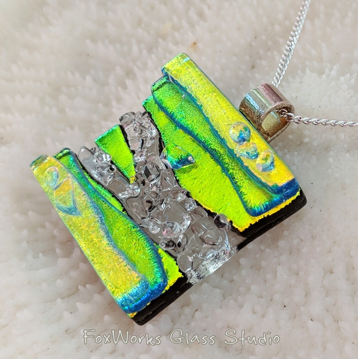 Dichroic Gold Fused Glass Texture Pendant - Etsy