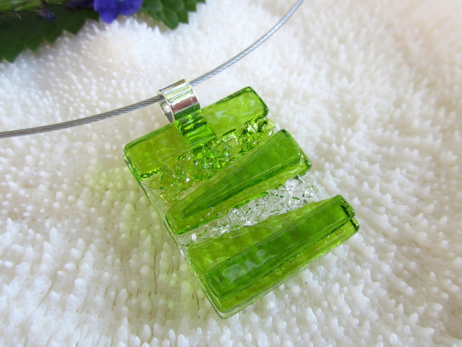 Green Fused Glass Texture Pendant - Etsy