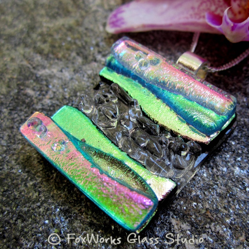 Dichroic Silver and Pink Fused Glass Texture Pendant - Etsy
