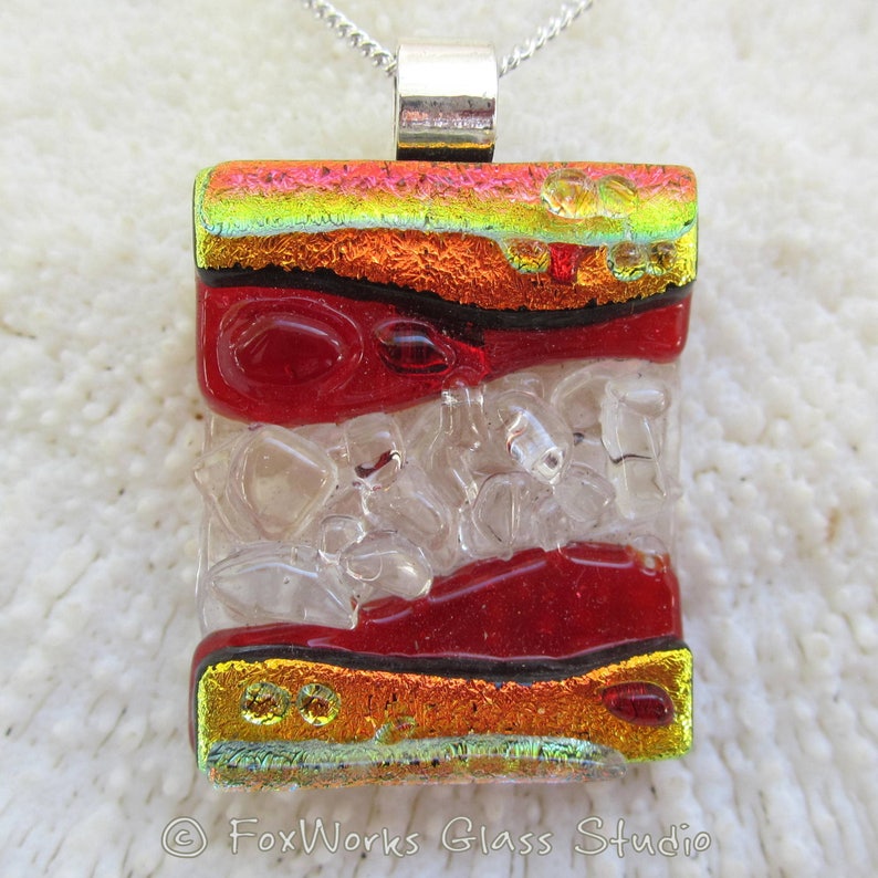 Golden Orange and Red Fused Glass Texture Pendant - Etsy