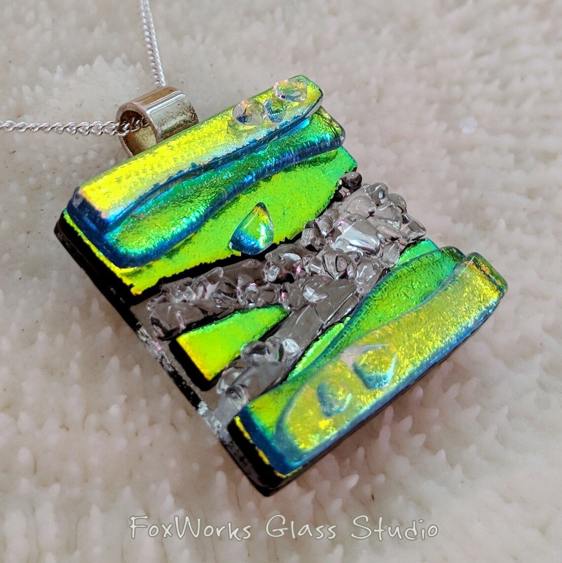 Dichroic Gold Fused Glass Texture Pendant - Etsy