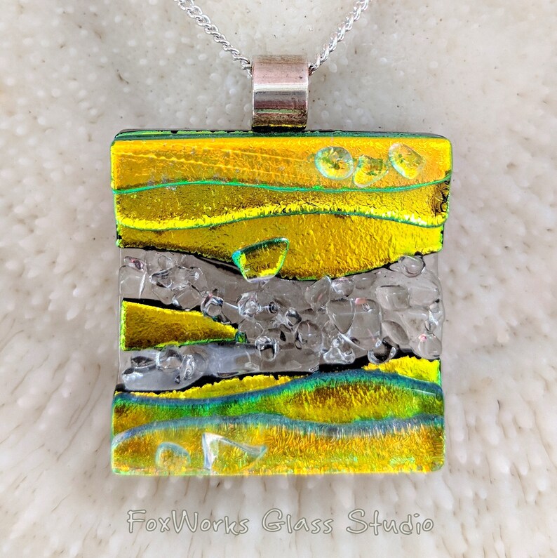 Dichroic Gold Fused Glass Texture Pendant - Etsy
