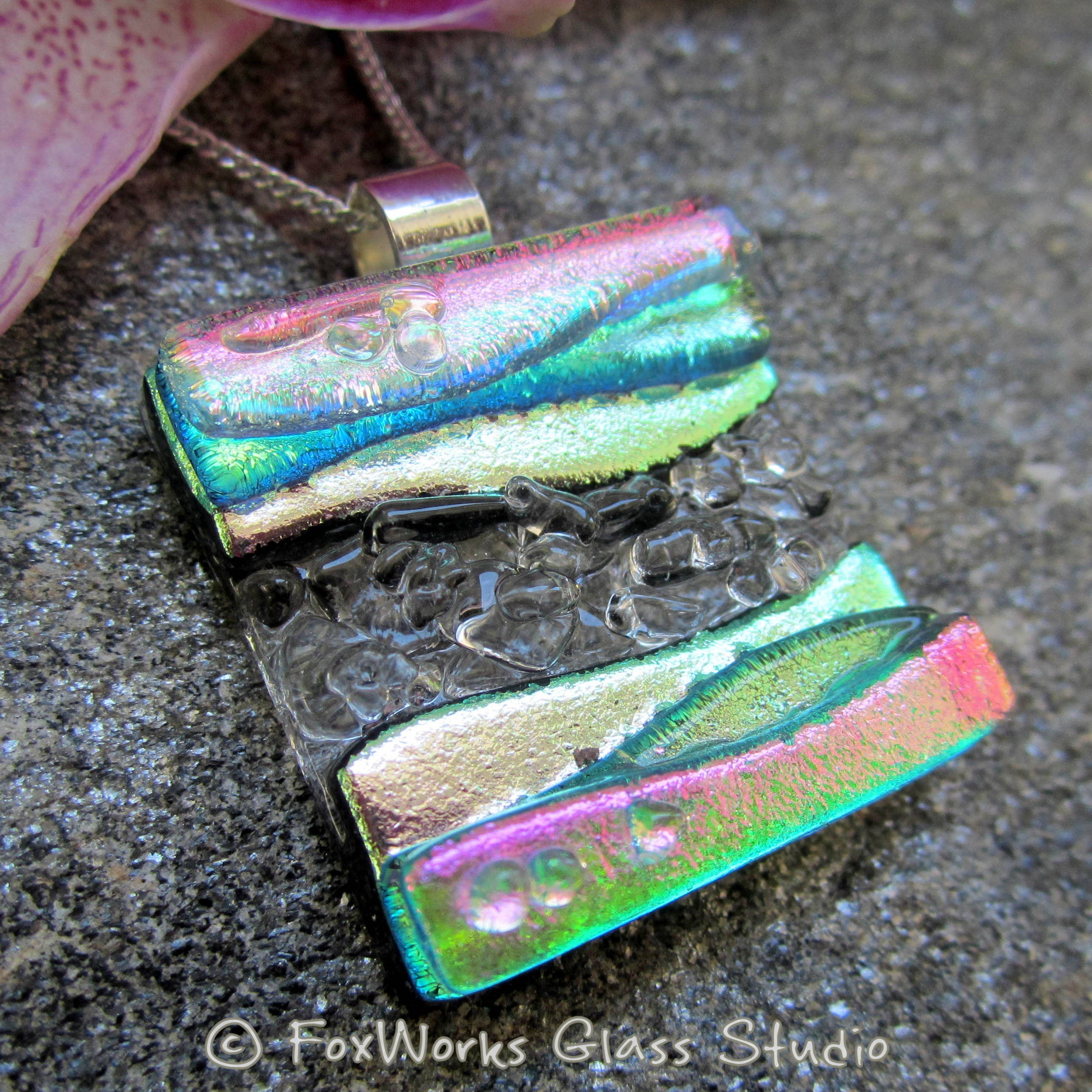 Dichroic Silver and Pink Fused Glass Texture Pendant - Etsy